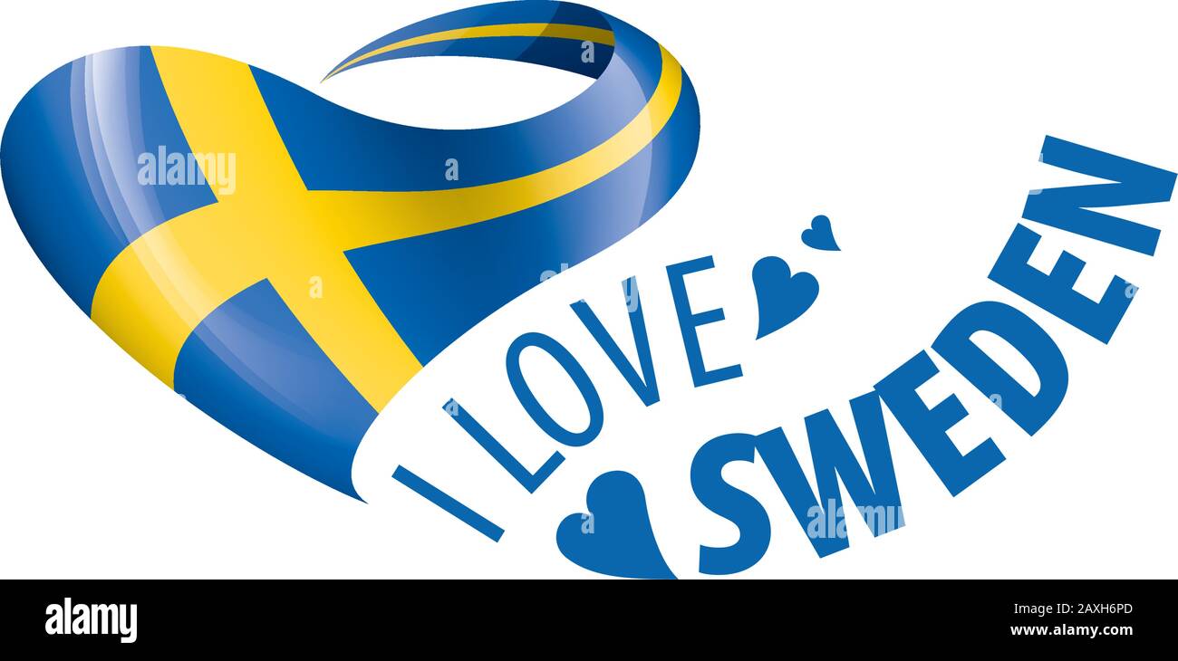 National flag of the Sweden in the shape of a heart and the inscription ...