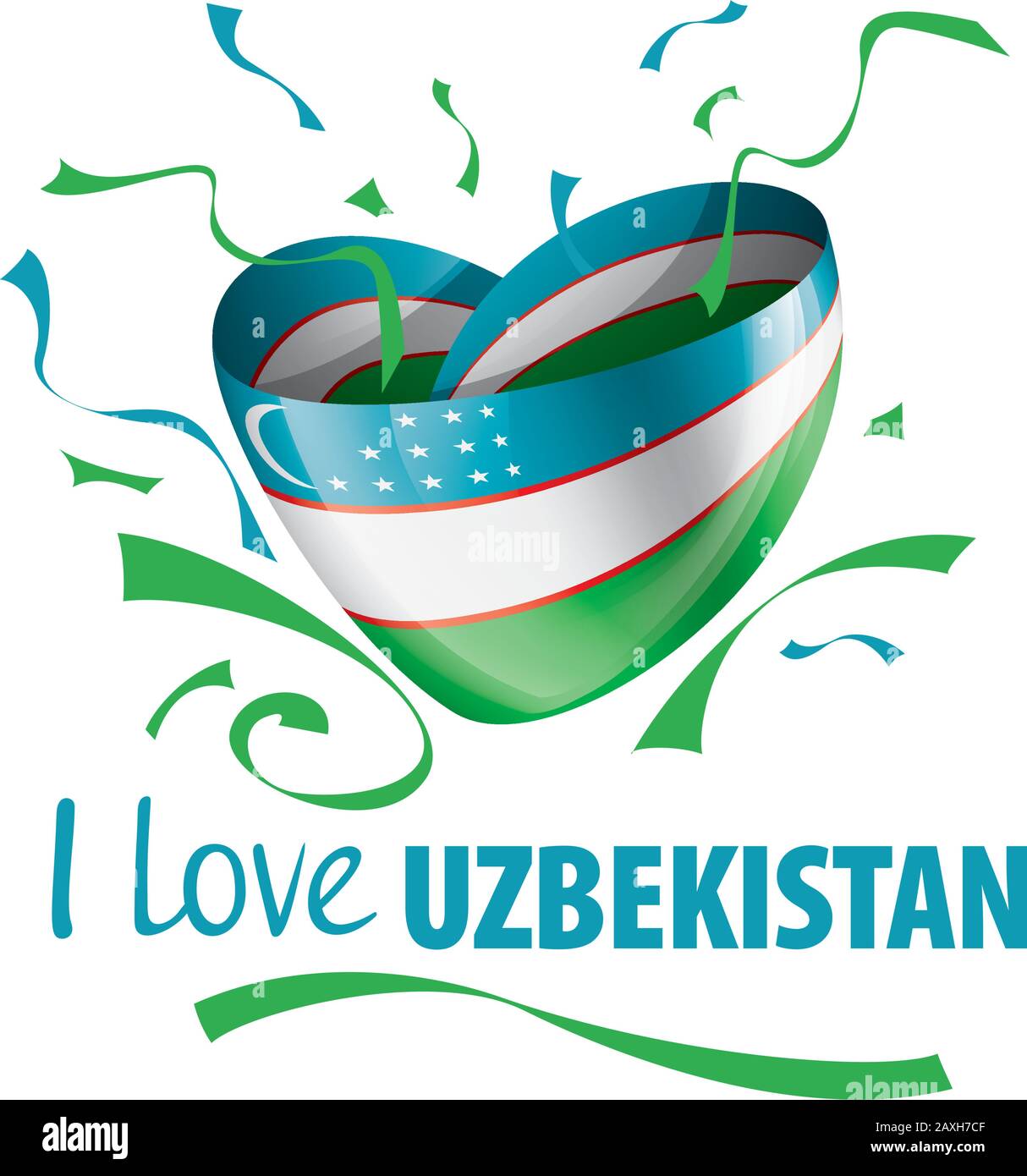 National flag of the Uzbekistan in the shape of a heart and the ...