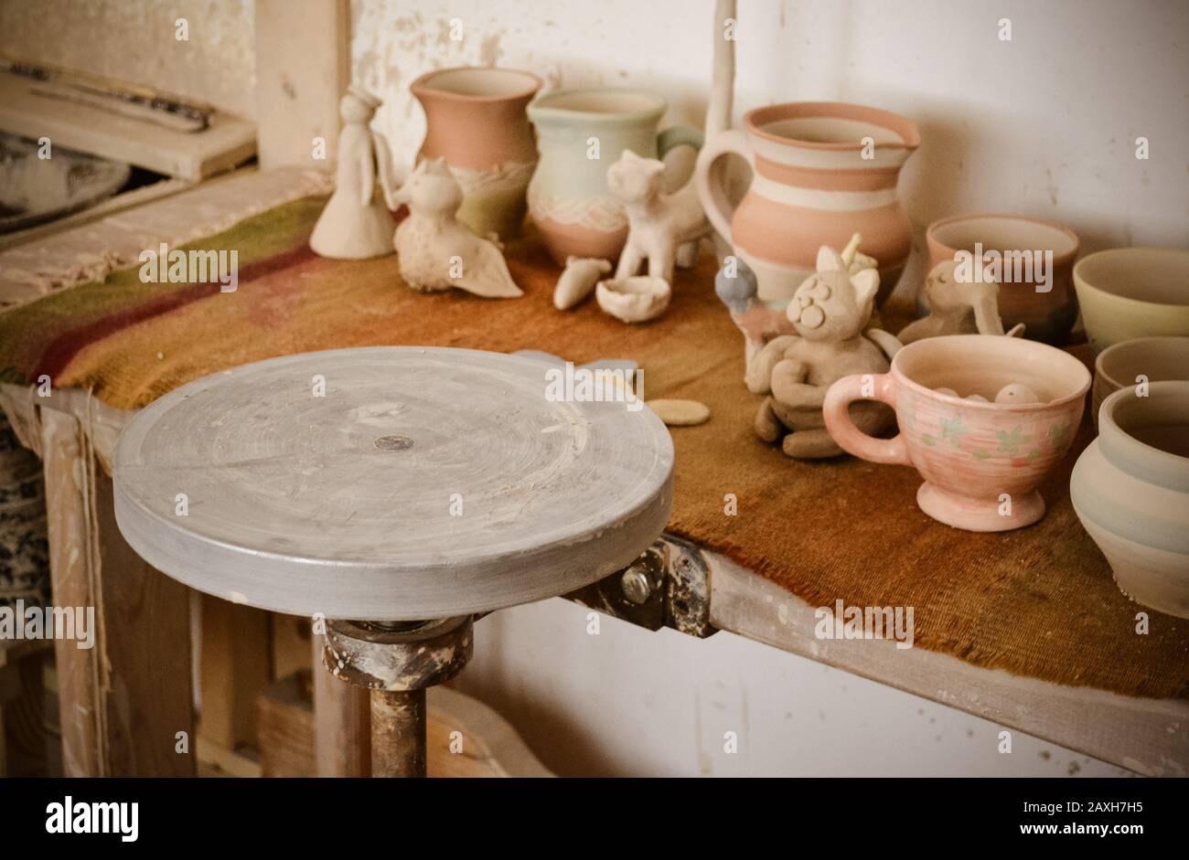 An empty circle, where the potter molds product close-up. Creative ...