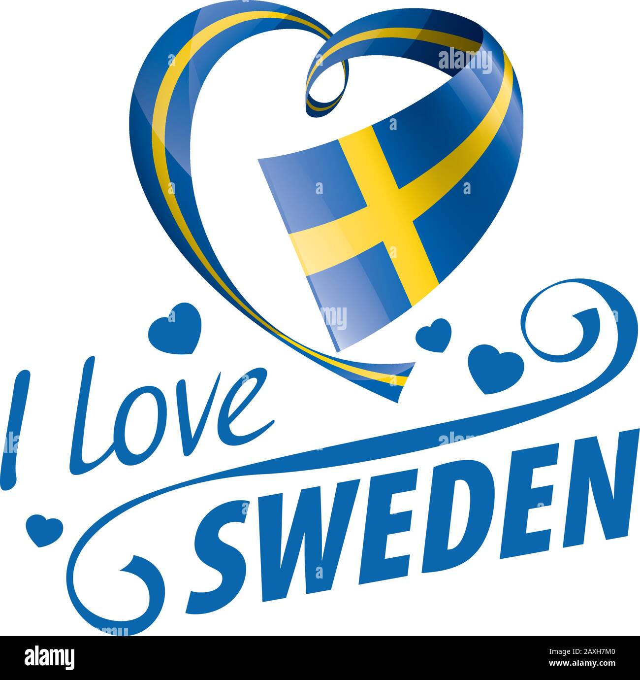 National flag of the Sweden in the shape of a heart and the inscription ...