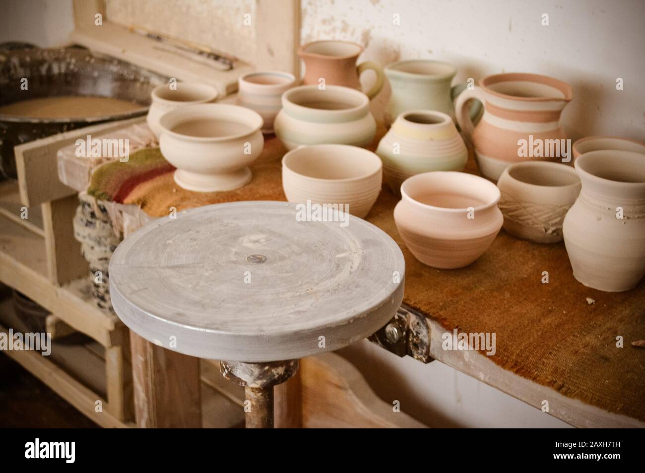 An empty circle, where the potter molds product close-up. Creative ...