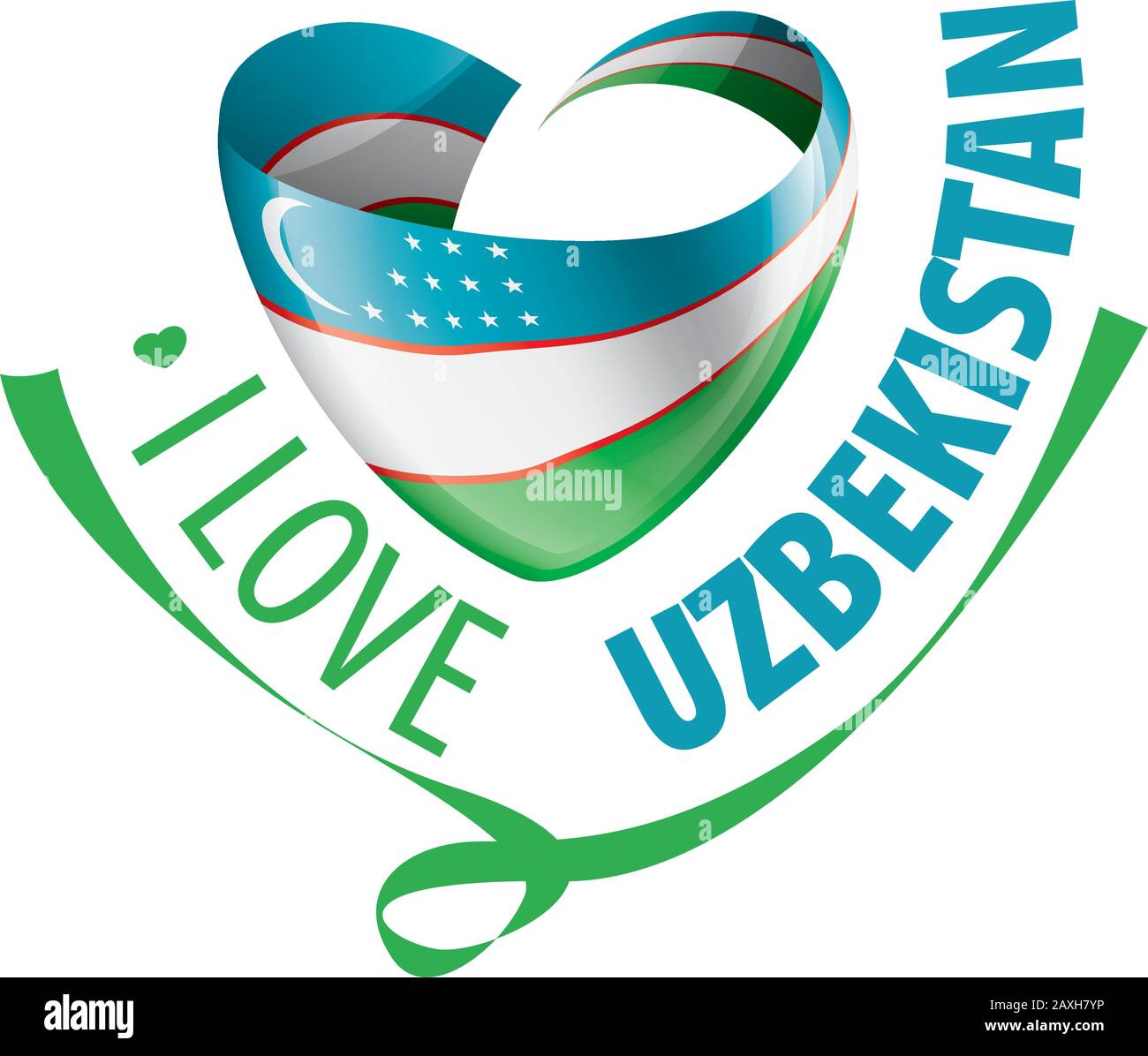 National flag of the Uzbekistan in the shape of a heart and the ...