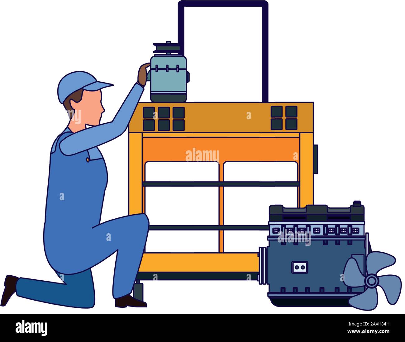 car mechanic with tools trolley with car parts icon Stock Vector Image ...