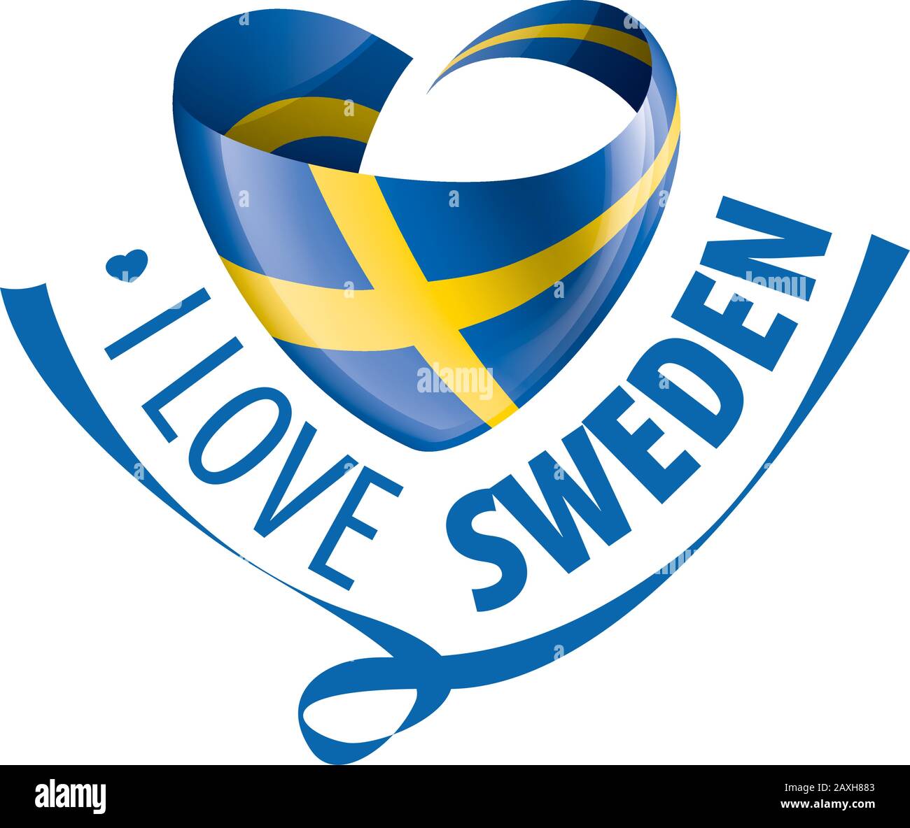 National flag of the Sweden in the shape of a heart and the inscription ...