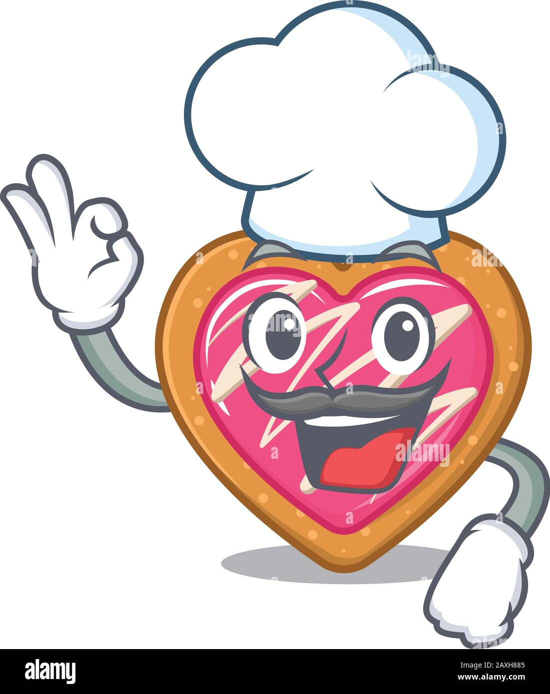 Cookie heart cartoon character working as a chef and wearing white hat ...