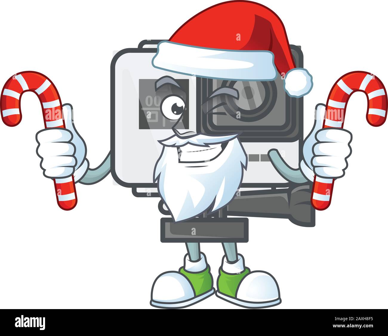 cartoon mascot style of action camera in Santa costume with candy Stock ...