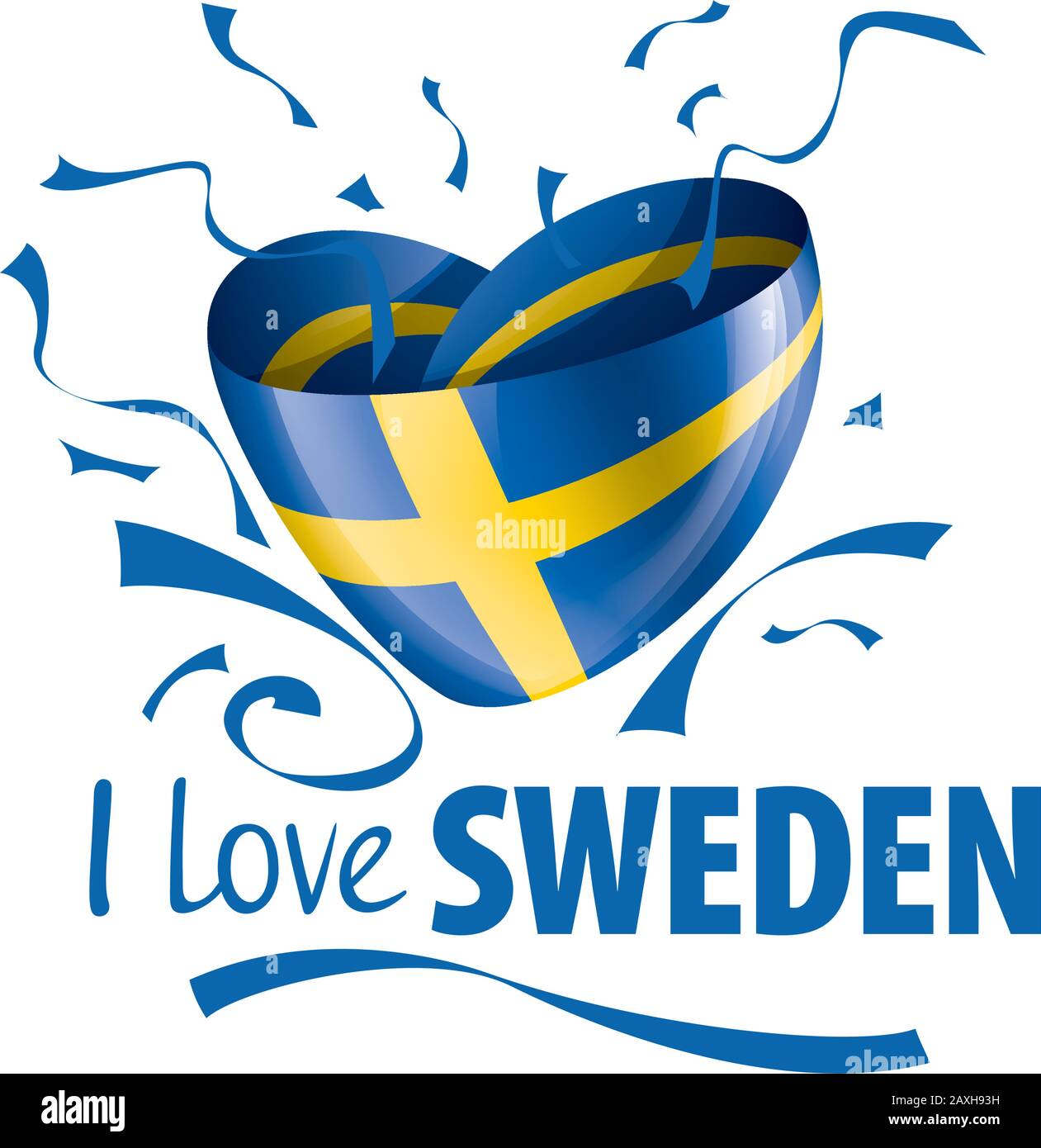 National flag of the Sweden in the shape of a heart and the inscription ...