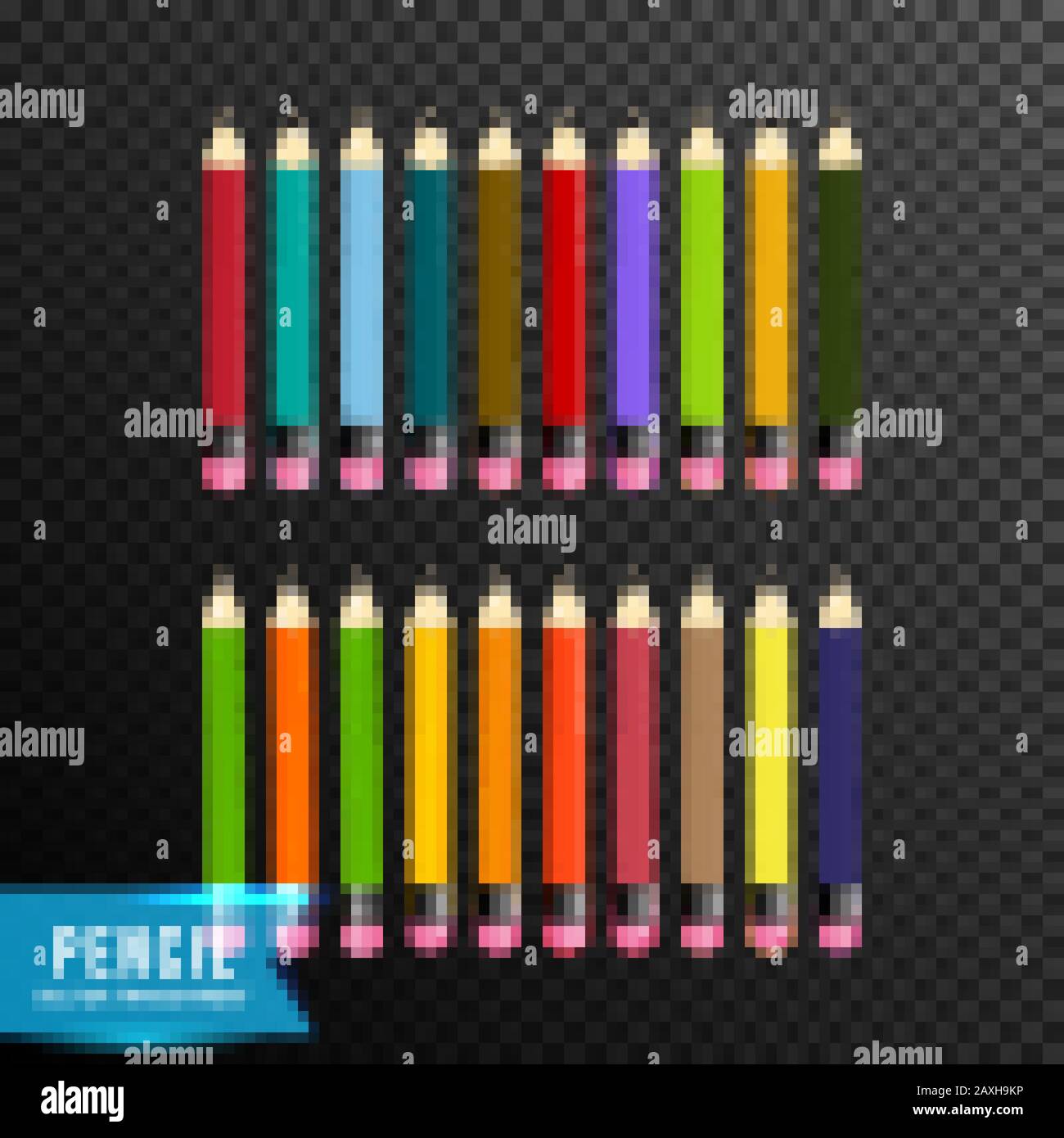 set realistic crayon, pencil . vector illustration, isolated on ...