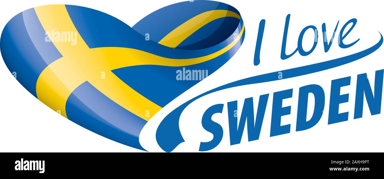 National flag of the Sweden in the shape of a heart and the inscription ...