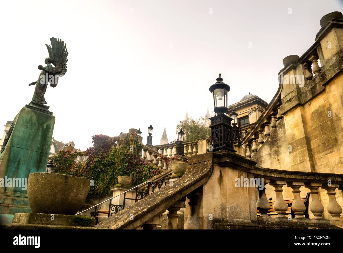 Neoclassical stone balustrade and the Angel of Peace statue at the ...