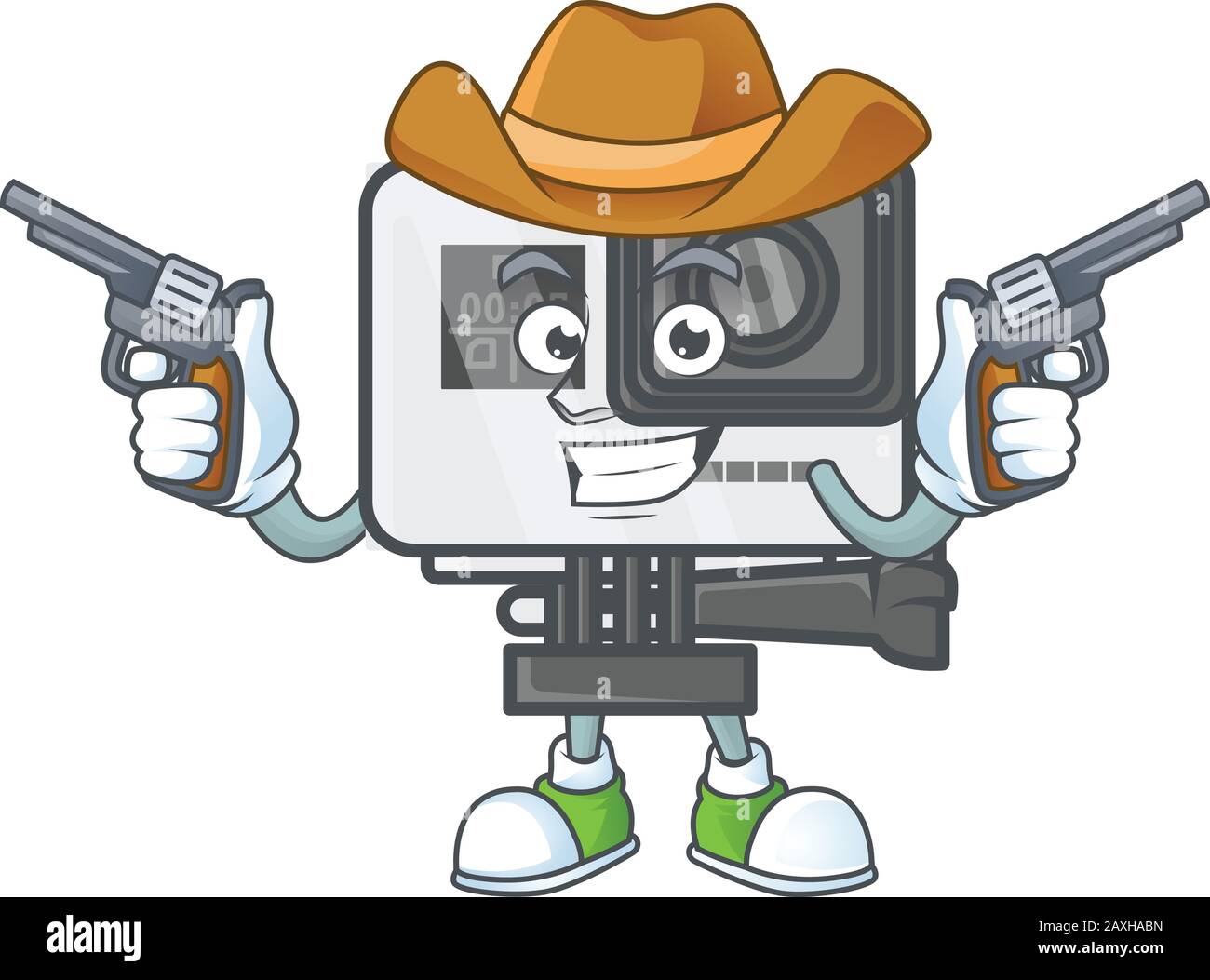 The brave of action camera Cowboy cartoon character holding guns Stock ...