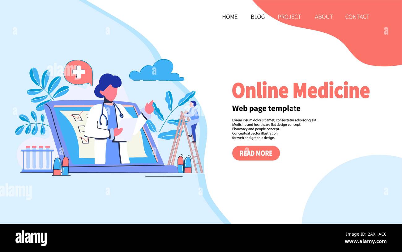 Online medicine concept. Landing page template.Flat vector illustration ...