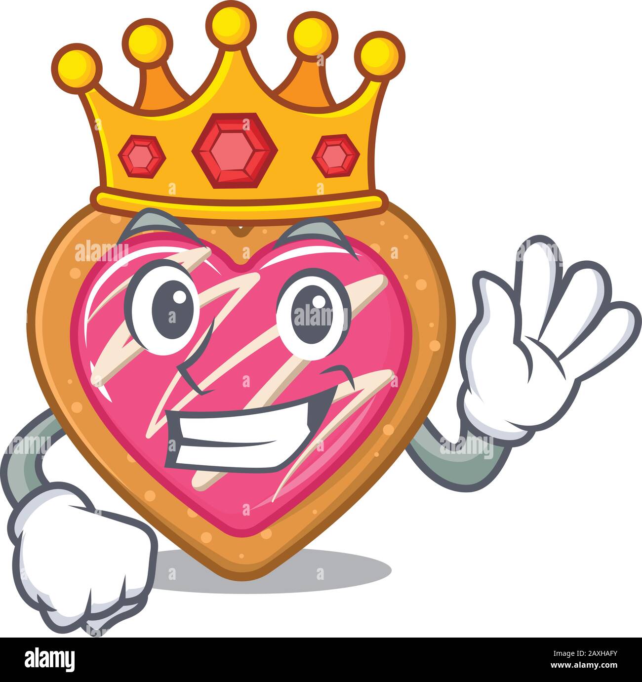 A cartoon mascot design of cookie heart performed as a King on the ...