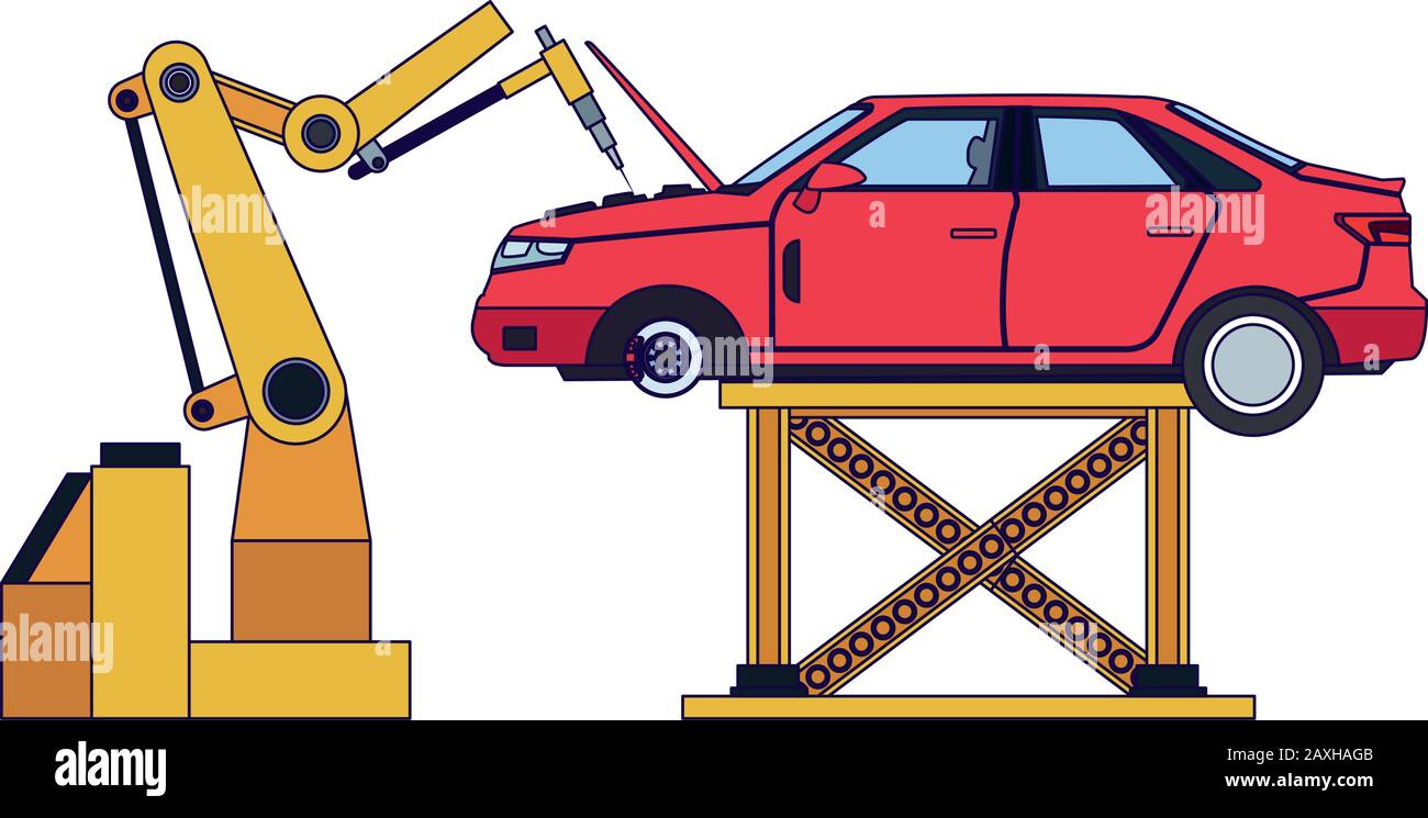 robotic arm fixing a lifted red car Stock Vector Image & Art - Alamy
