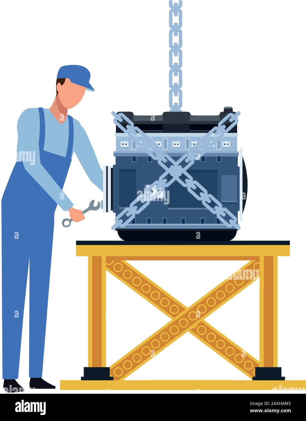 mechanic standing fixing a car engine on a table Stock Vector Image ...