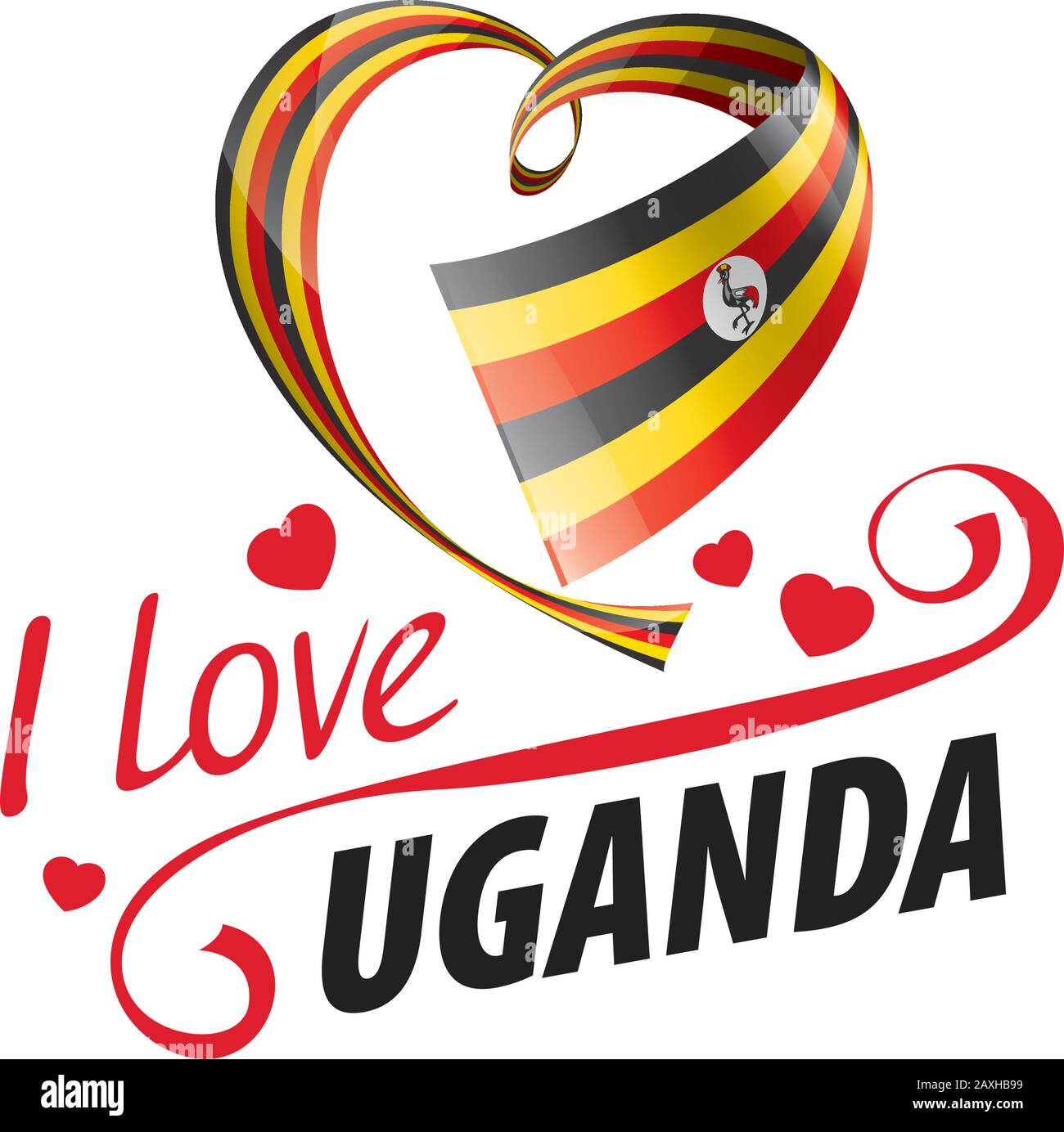 National flag of the Uganda in the shape of a heart and the inscription ...
