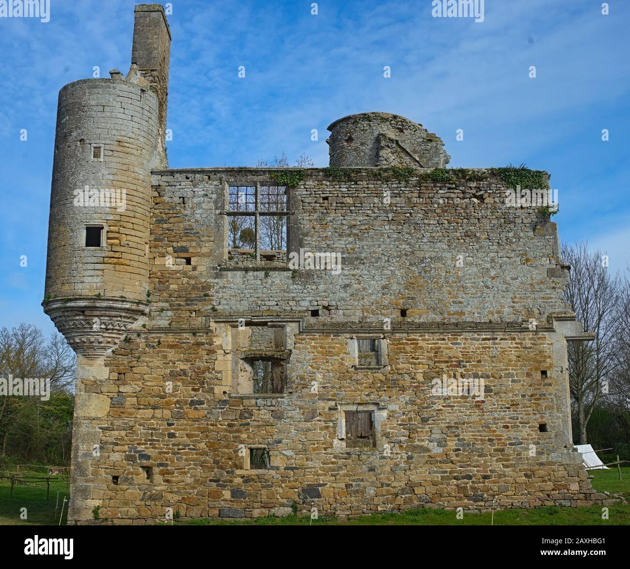 Remaining of an stone wall and towers on an 16th century castle Stock ...