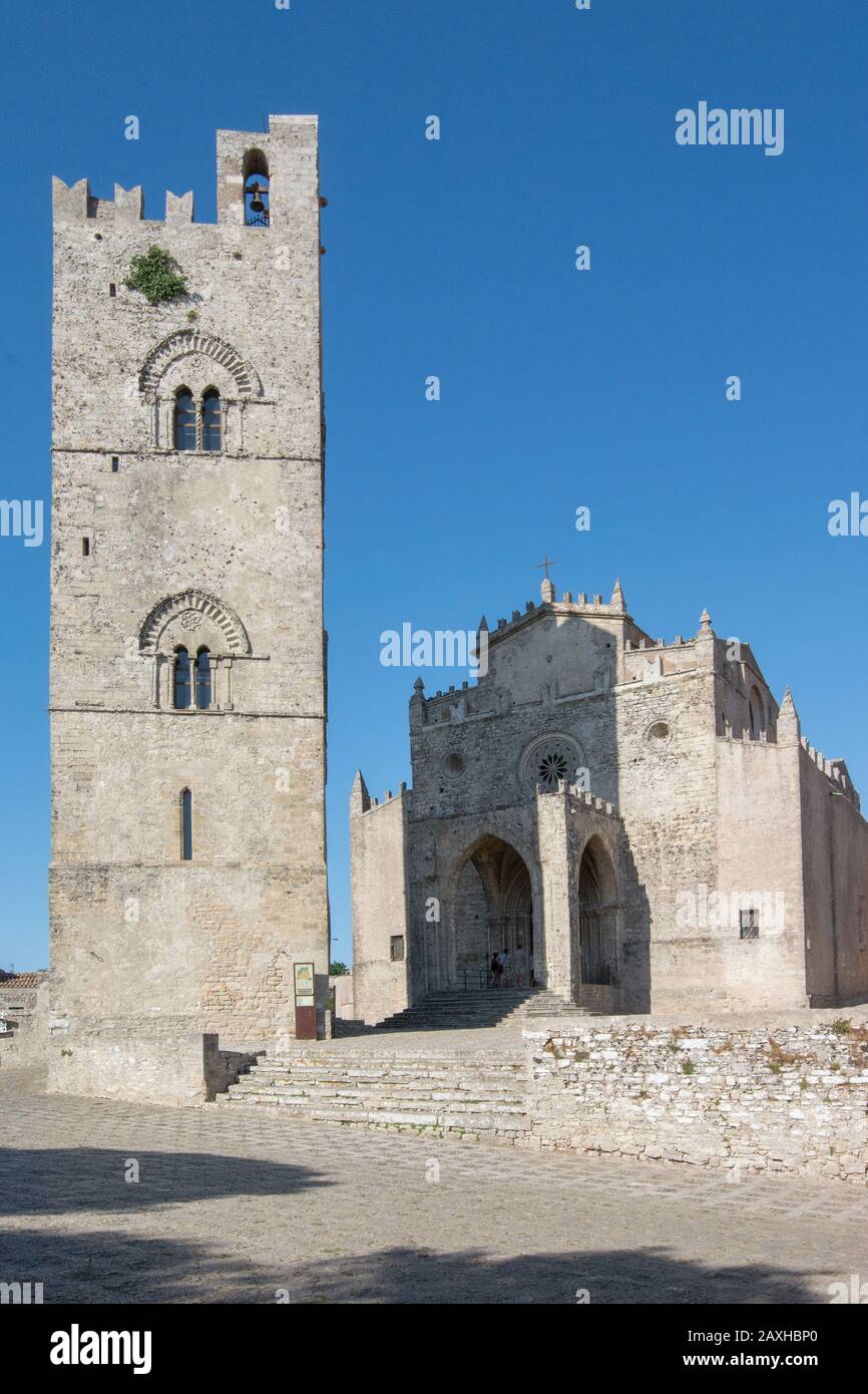 Erice, Sicily, Italy. External view of the Erice cathedral and bell ...