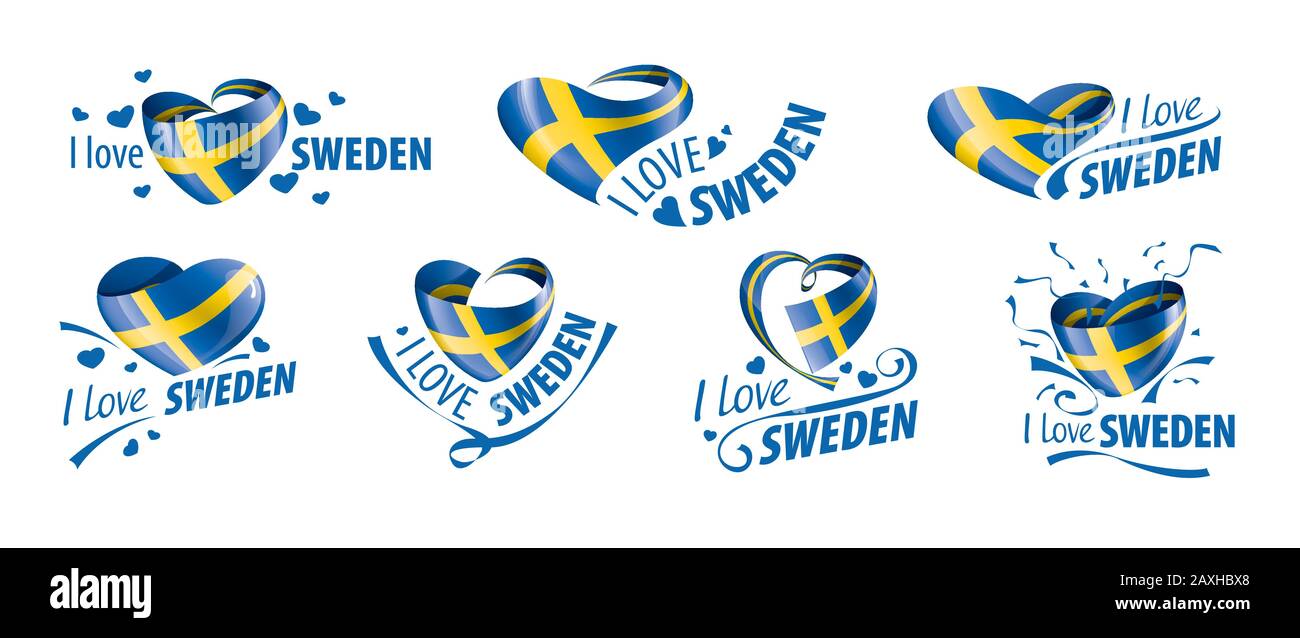 National flag of the Sweden in the shape of a heart and the inscription ...