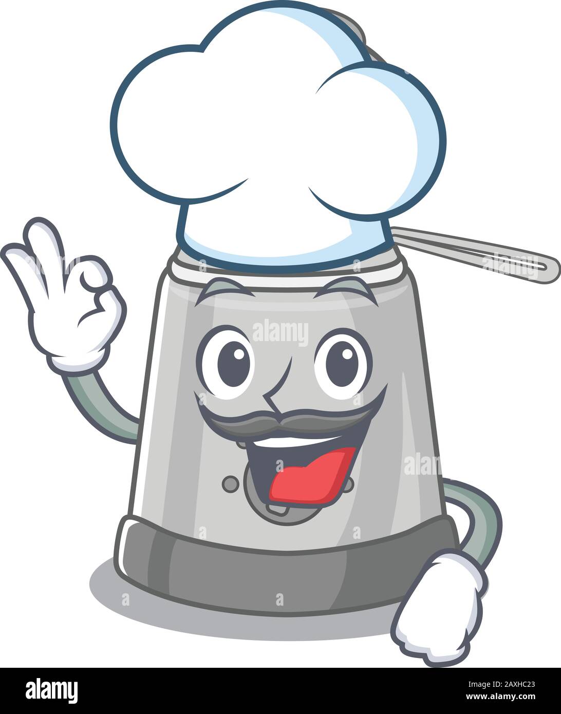 Deep fryer cartoon character working as a chef and wearing white hat ...