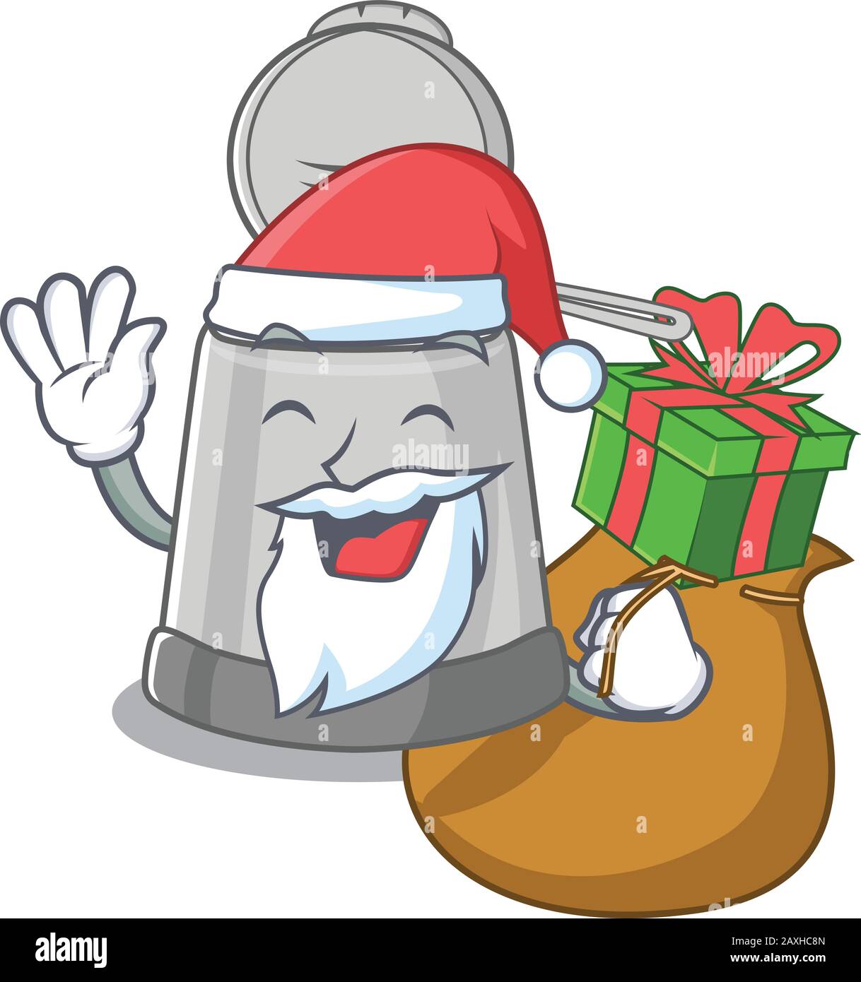 Santa deep fryer Cartoon character design having box of gifts Stock ...