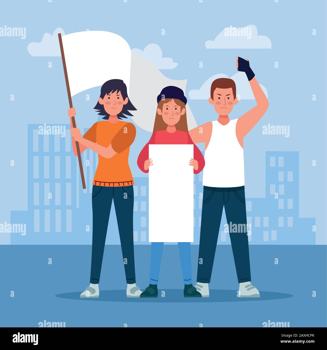 cartoon people standing protestating holding blank signs Stock Vector ...