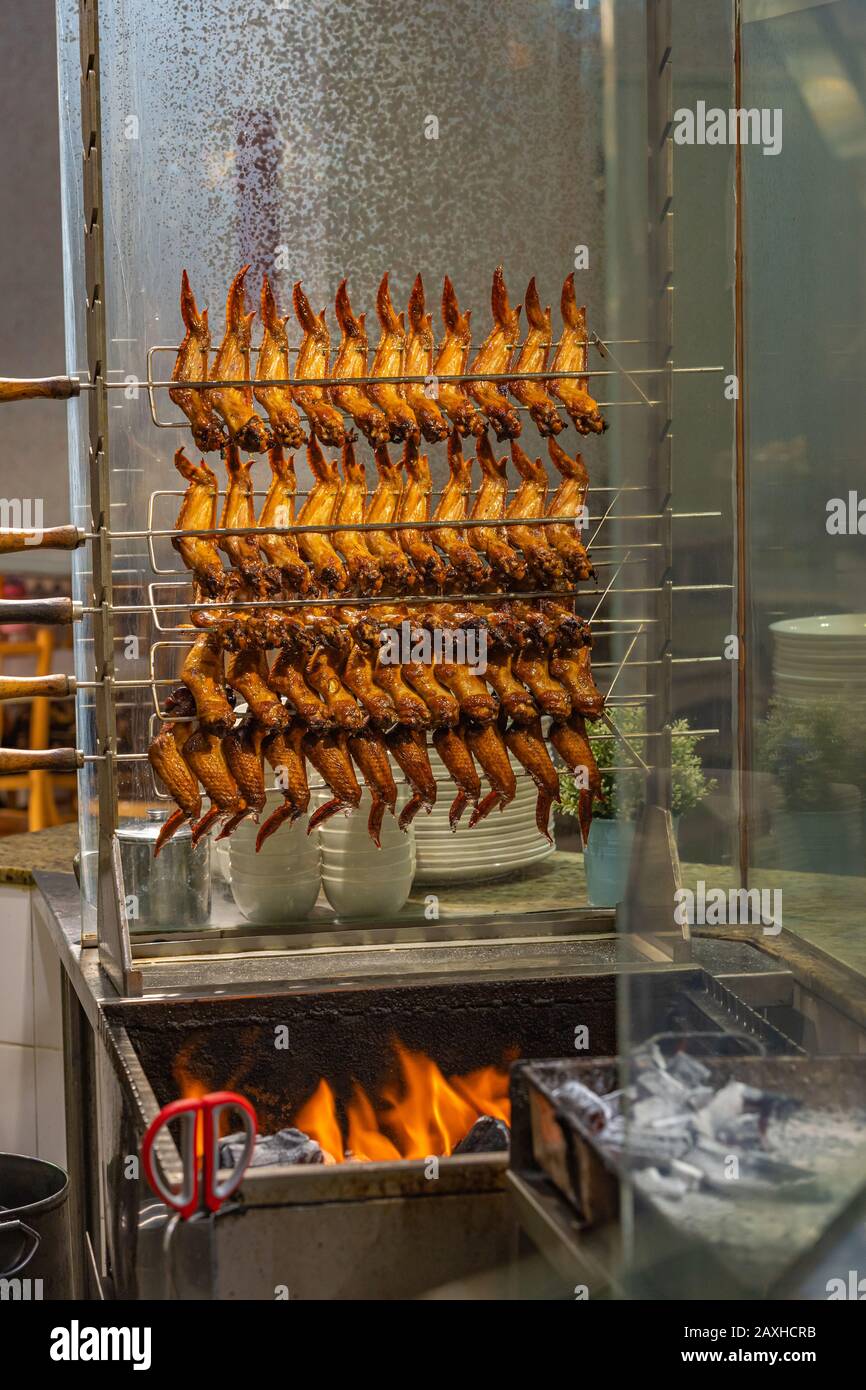 Crispy roasted golden chicken wings in Chinese restaurant's kitchen ...
