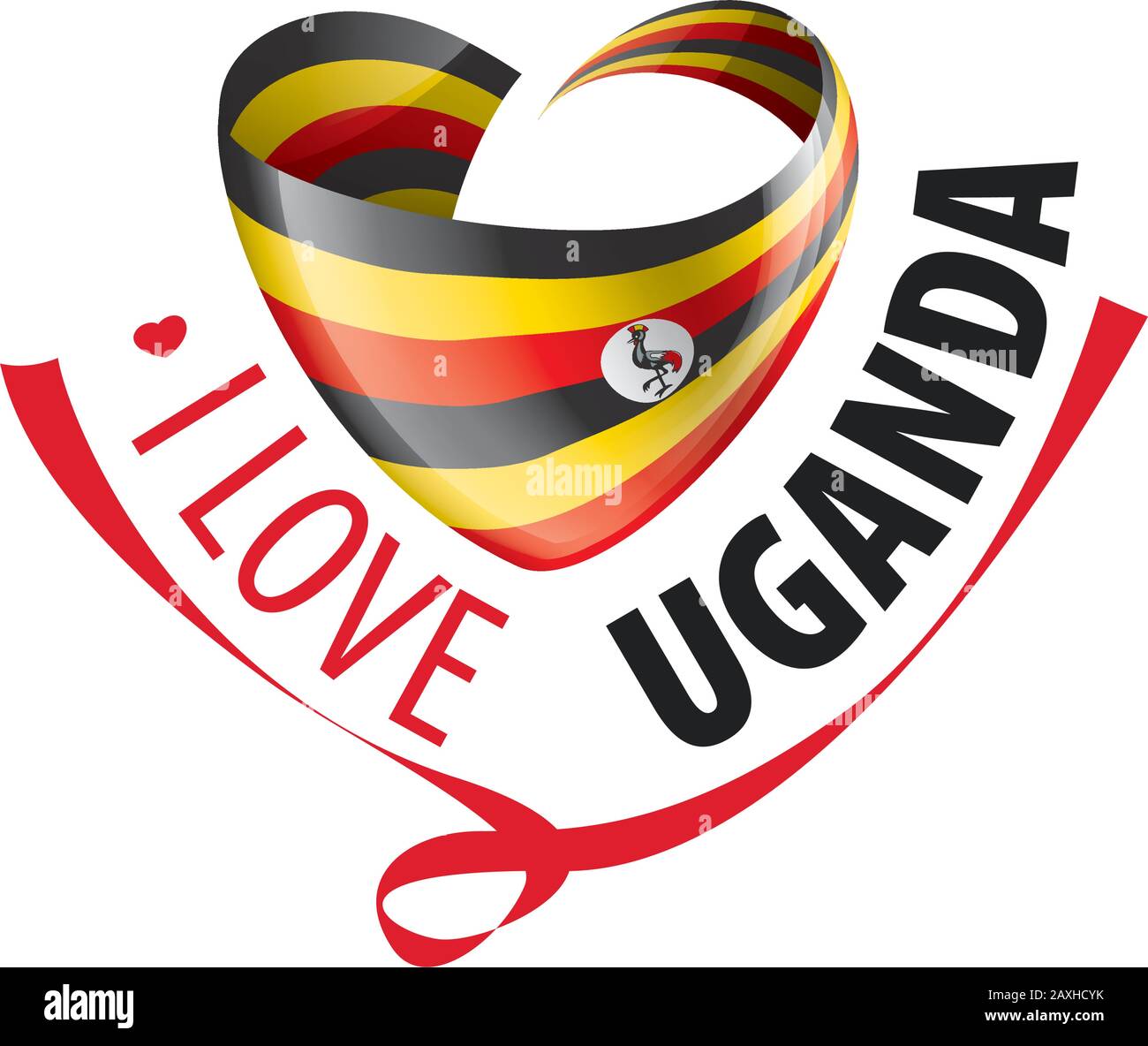National flag of the Uganda in the shape of a heart and the inscription ...