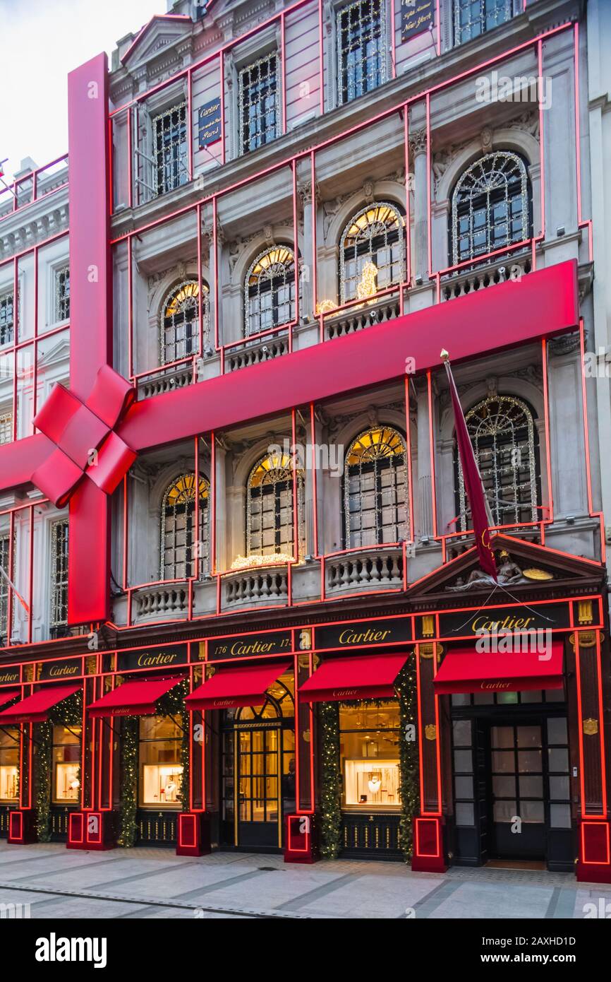 England, London, New Bond Street, Cartier Store with Christmas ...