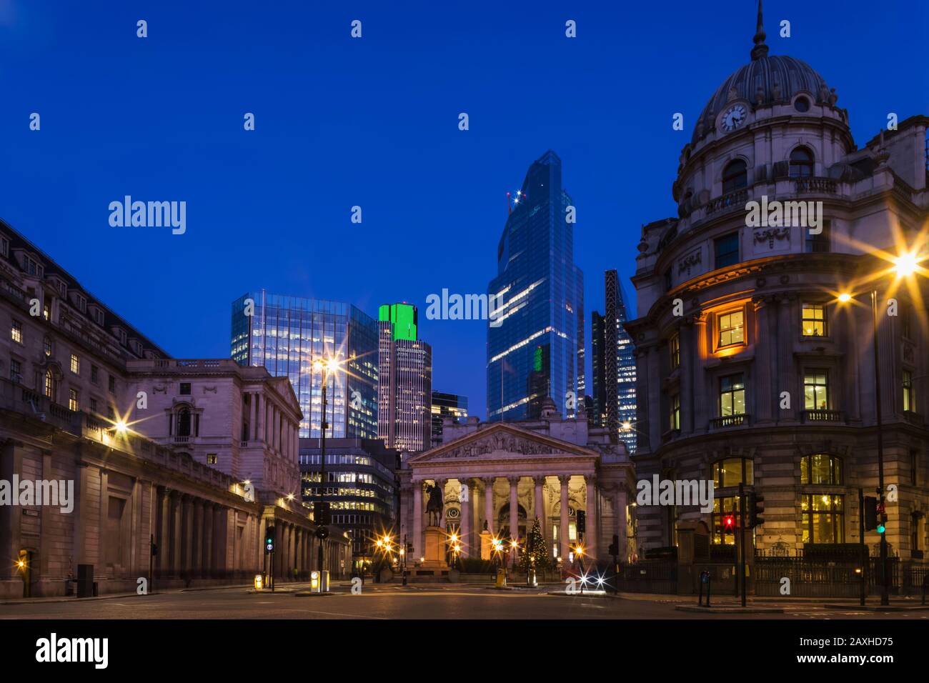 England, London, The City of London, Night View showing The Bank of ...