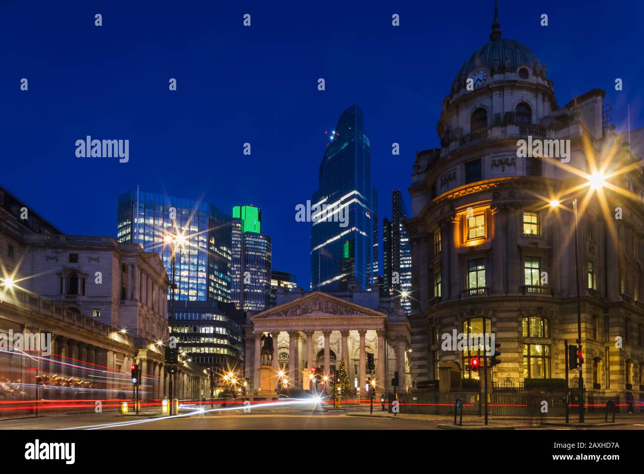 England, London, The City of London, Night View showing The Bank of ...