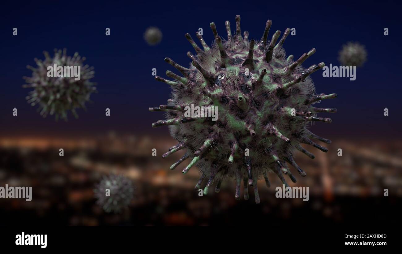 contagious coronavirus, health threatening viruses in city environment ...