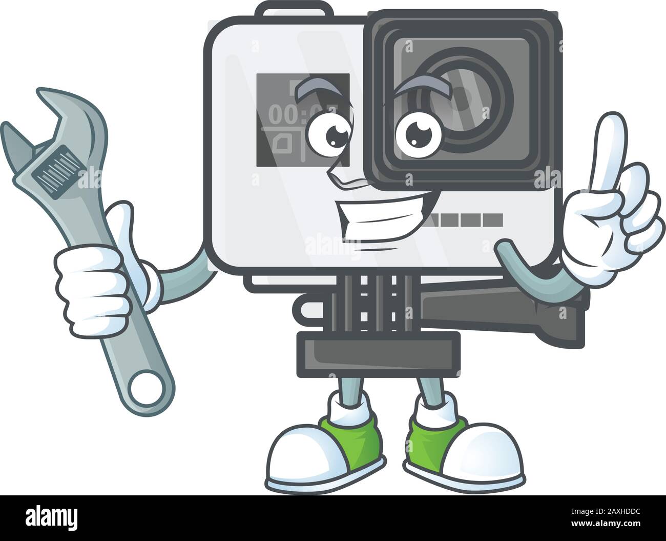 happily Mechanic action camera cartoon character design Stock Vector ...