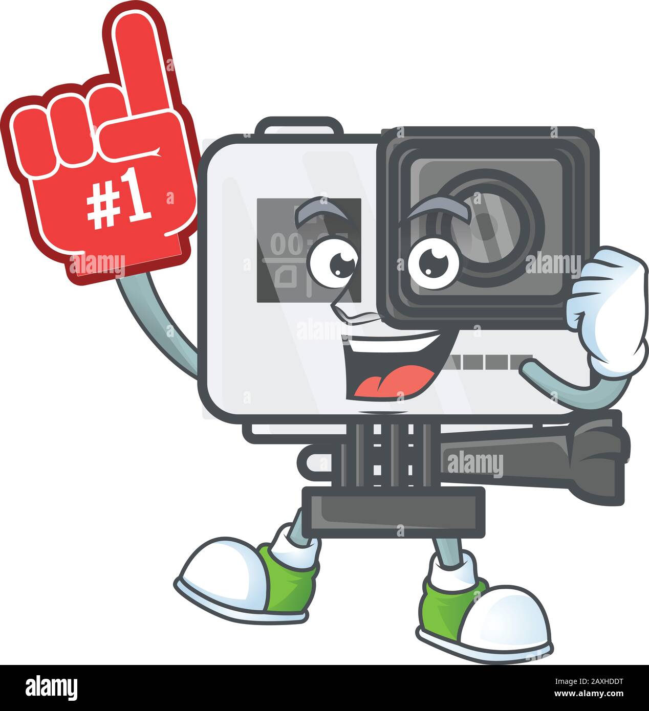 A cartoon design of action camera holding a Foam finger Stock Vector ...