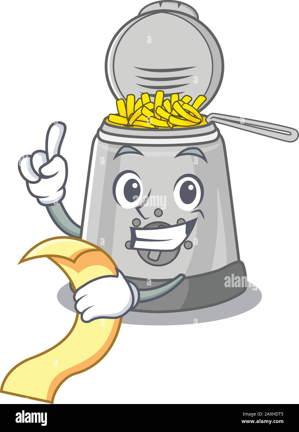 A funny cartoon character of deep fryer holding a menu Stock Vector ...