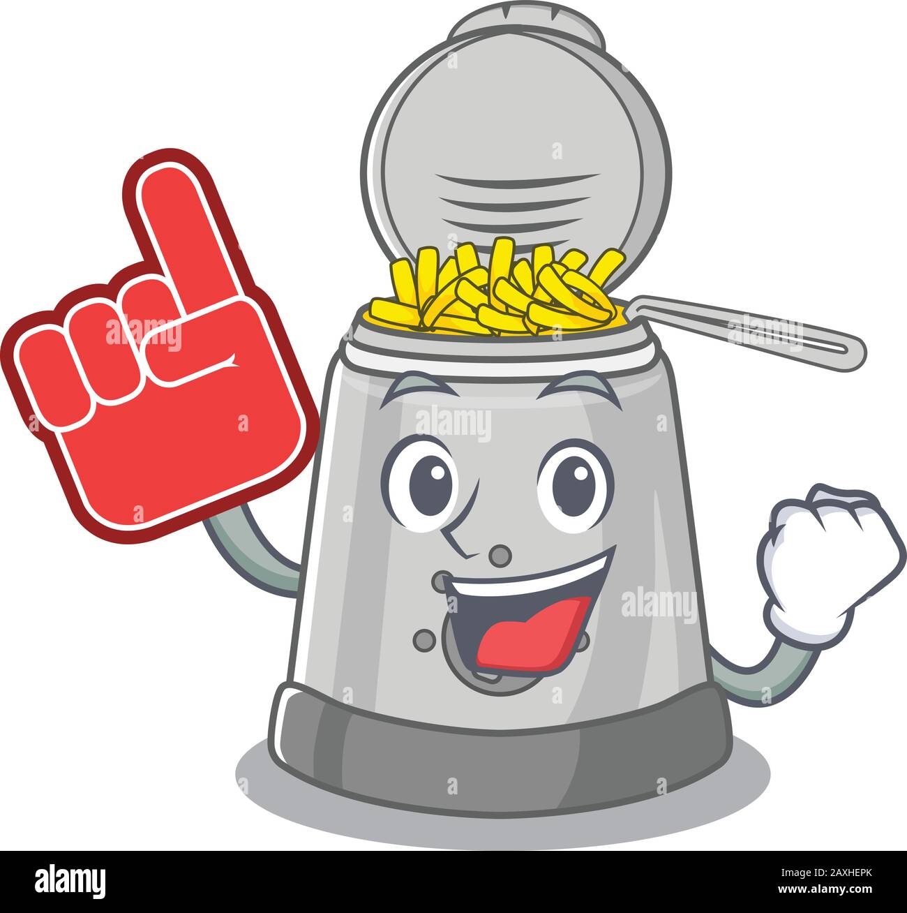 A picture of deep fryer mascot cartoon design holding a Foam finger ...