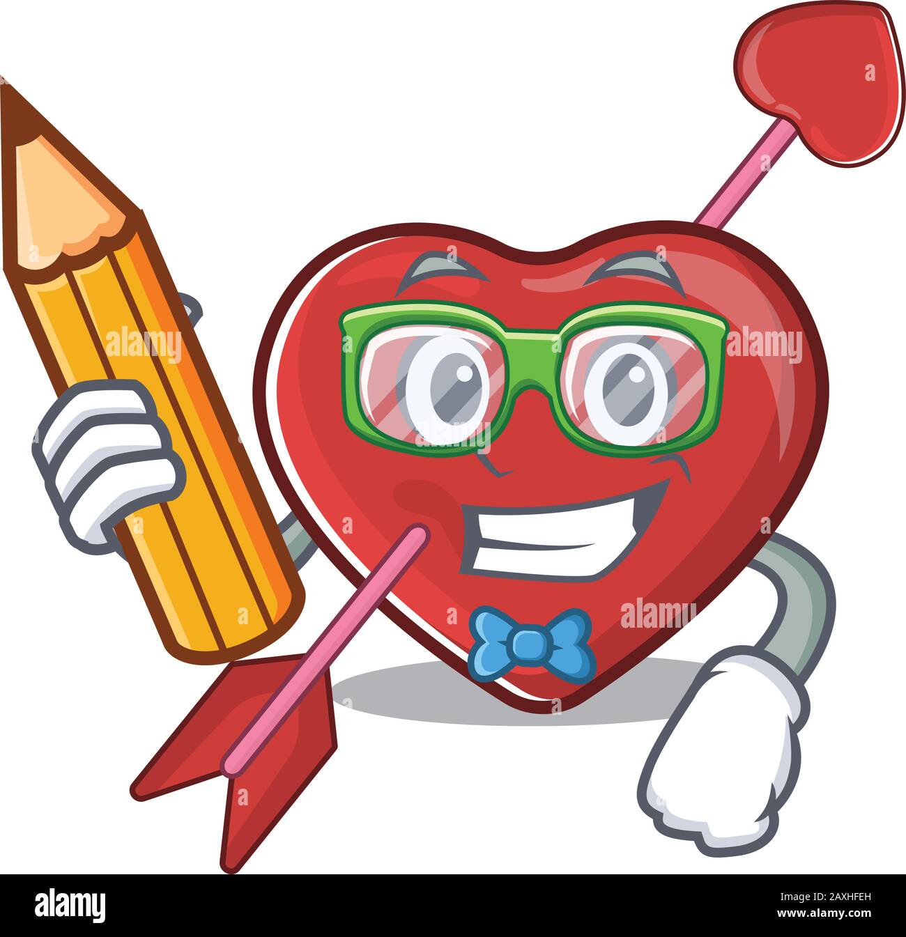 A smart Student heart and arrow character holding pencil Stock Vector ...