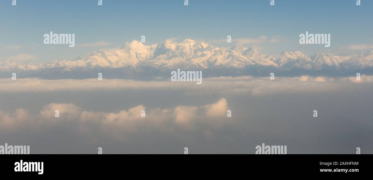 Himalayas ridge aerial view from Nepal country side Stock Photo - Alamy