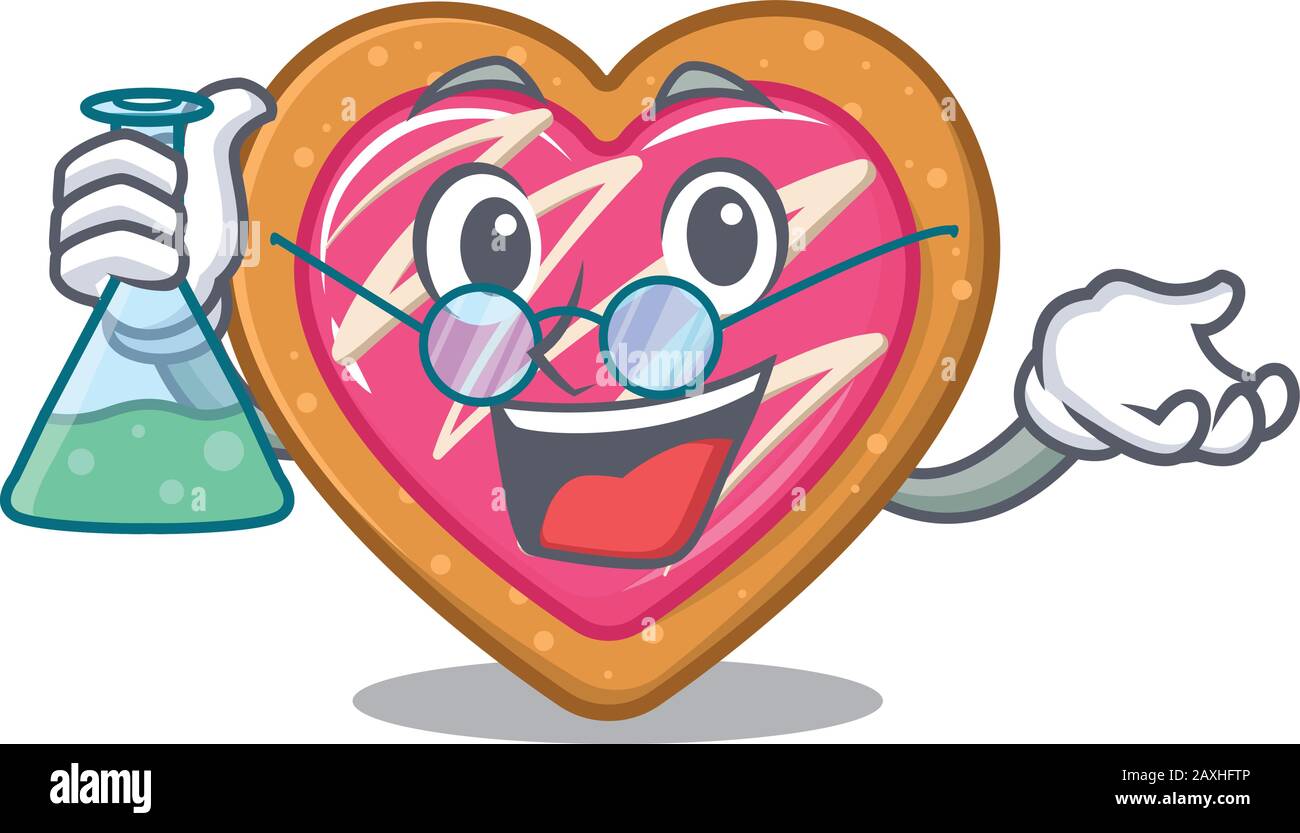 Cool cookie heart Professor cartoon character with glass tube Stock ...