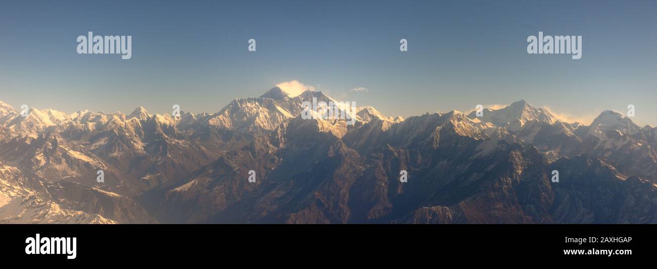 Himalayas ridge with Mount Everest on aerial view from Nepal country ...