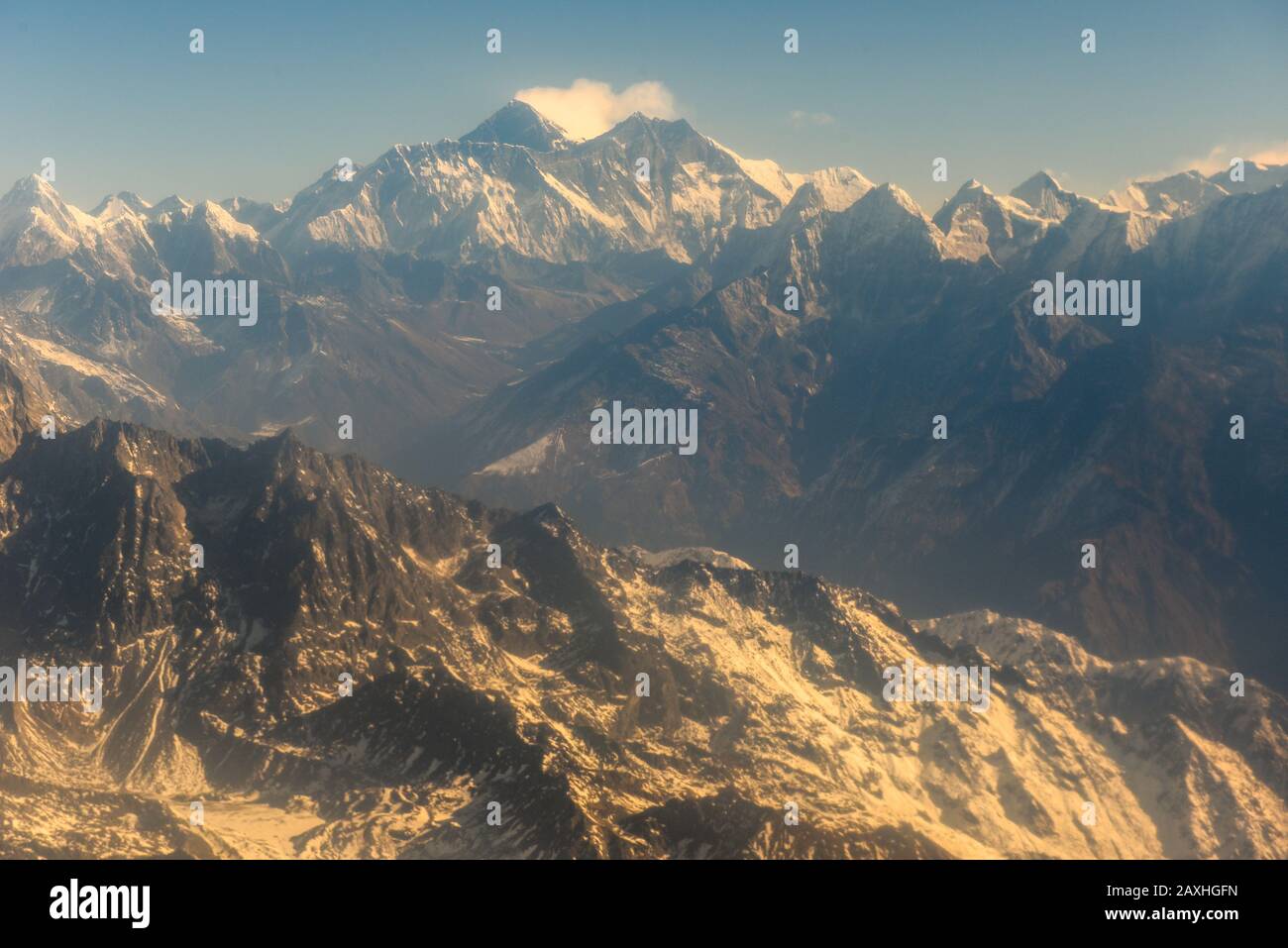 Himalayas ridge with Mount Everest on aerial view from Nepal country ...
