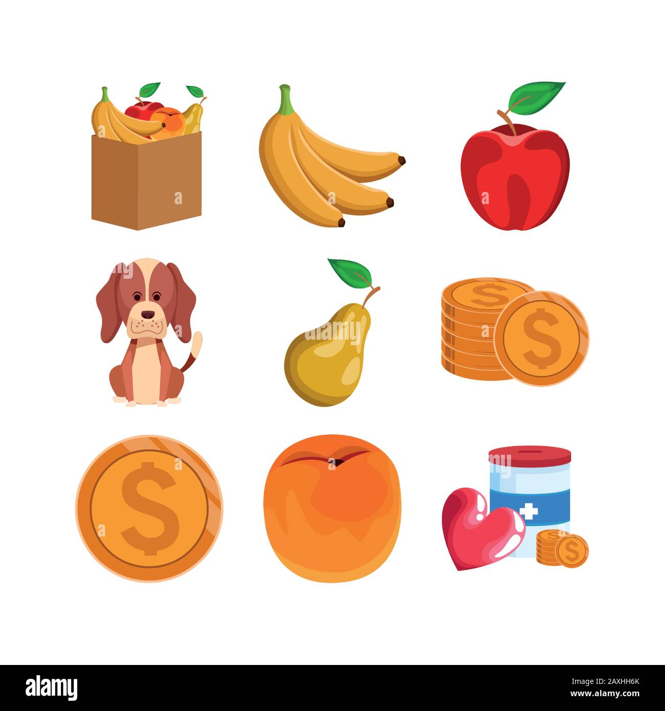 fruits and money related icons set, colorful design Stock Vector Image ...