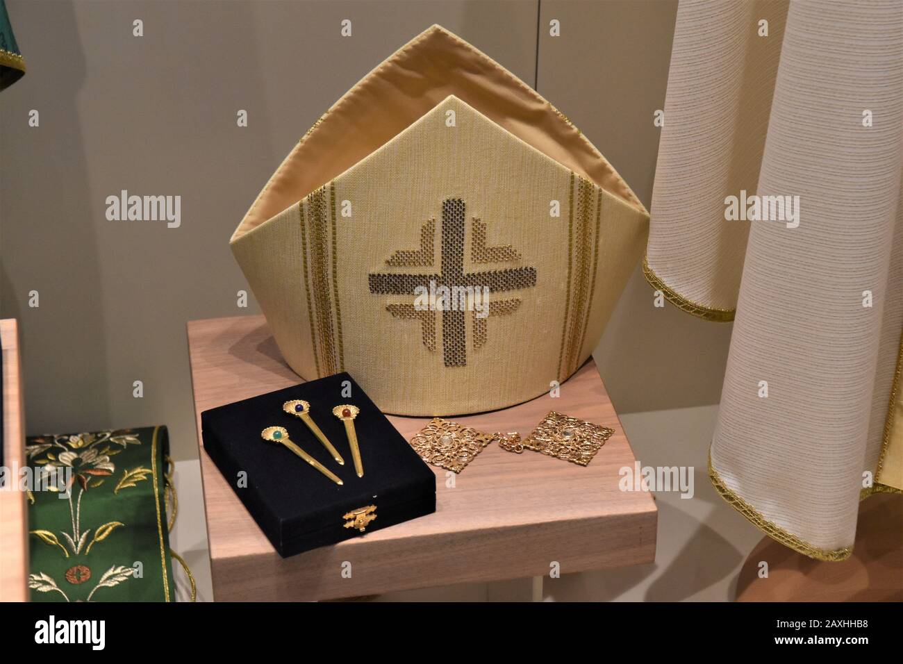 RELIGIOUS CLOTHES AND OBJECTS ON DISPLAY IN A SHOP IN THE HISTORIC ...