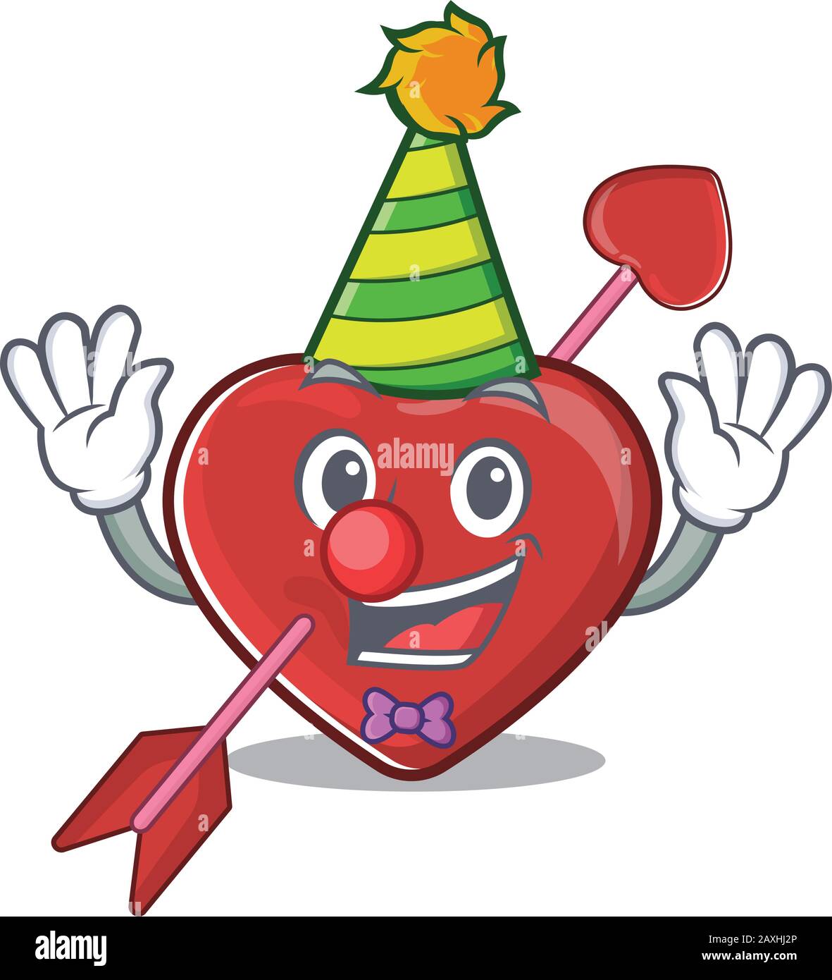 Funny Clown heart and arrow cartoon character mascot design Stock ...