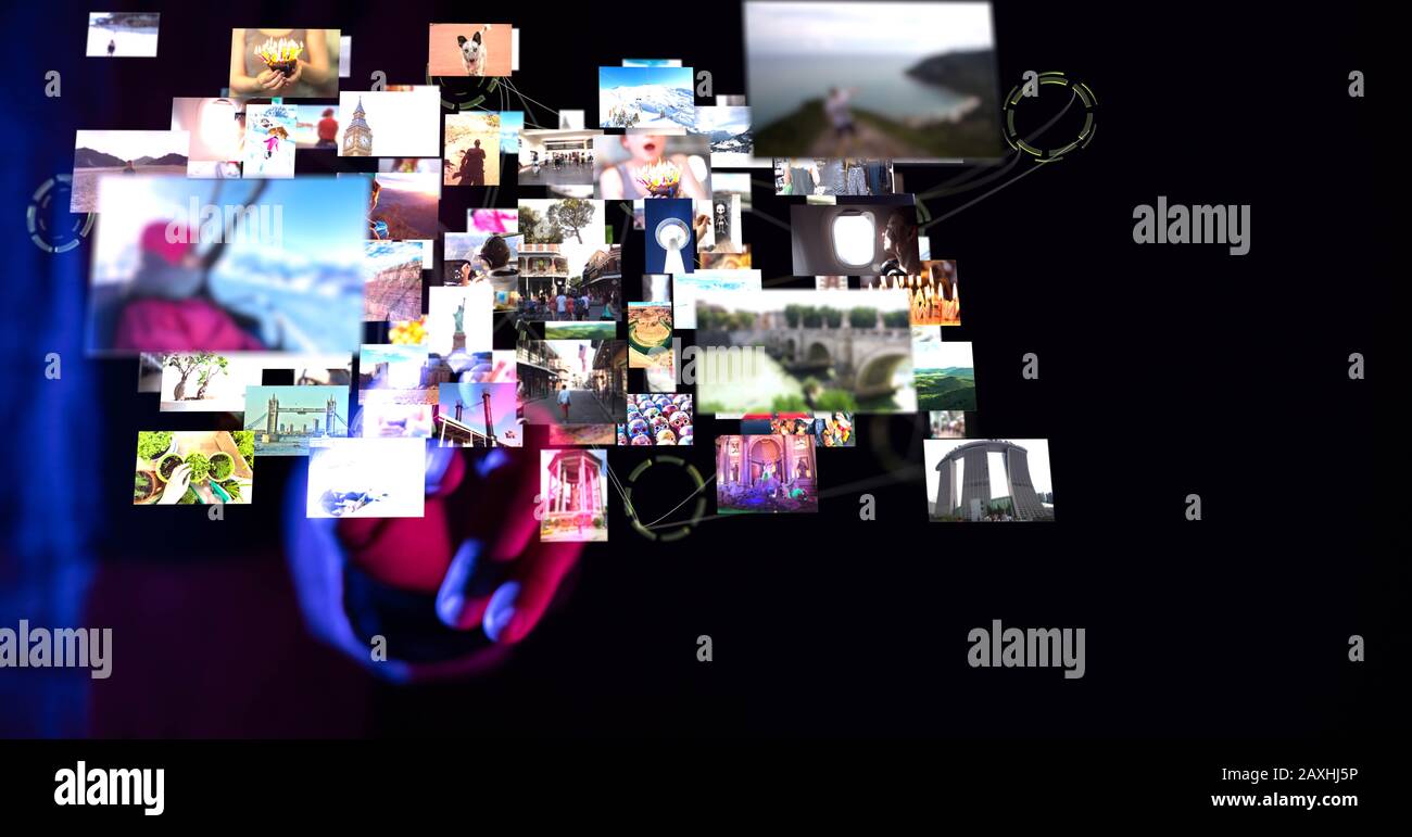 Businessman creating a visual projection of multimedia streaming ...