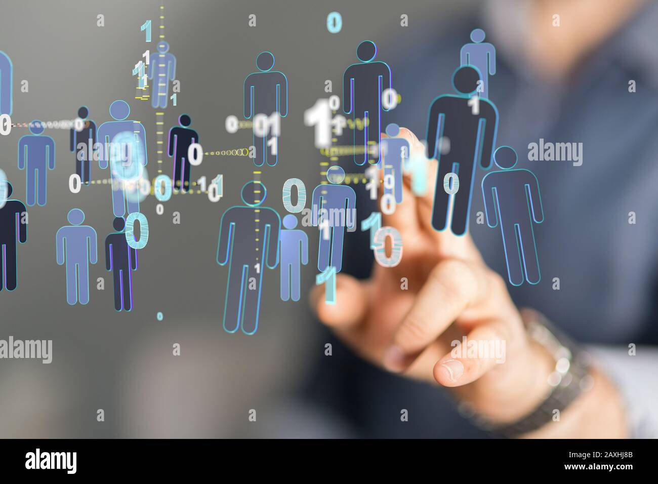 Businessman working with a virtual projection of a social communication ...