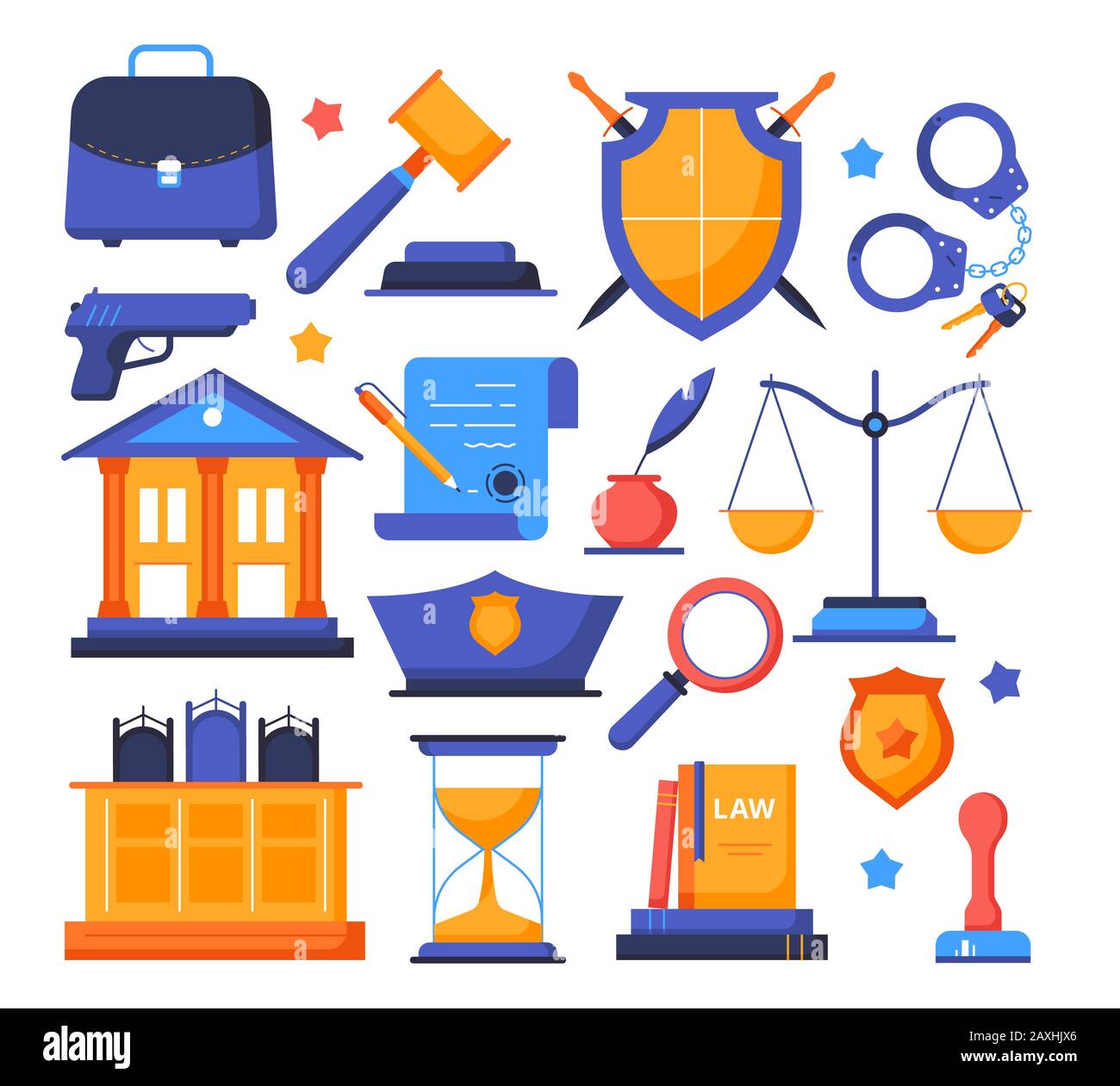 Law and order - flat design style elements isolated on white background ...