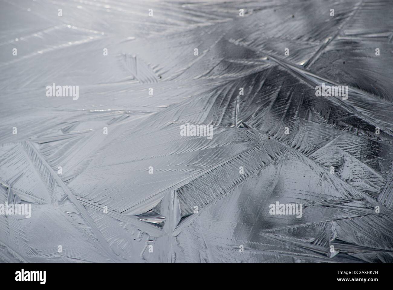 Background of a frosted surface with beautiful crystal patterns Stock ...