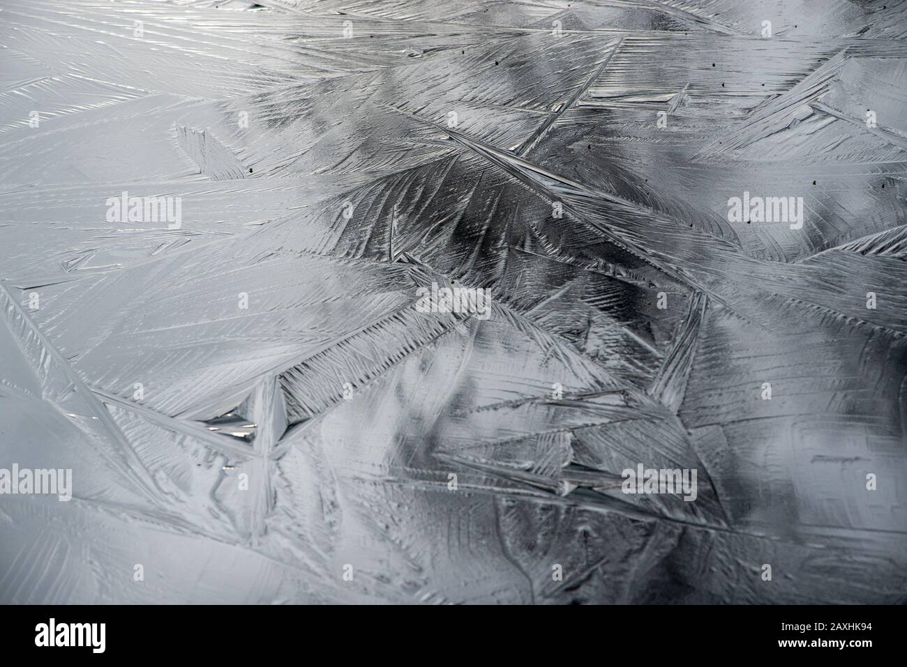 Background of a frosted surface with beautiful crystal patterns Stock ...