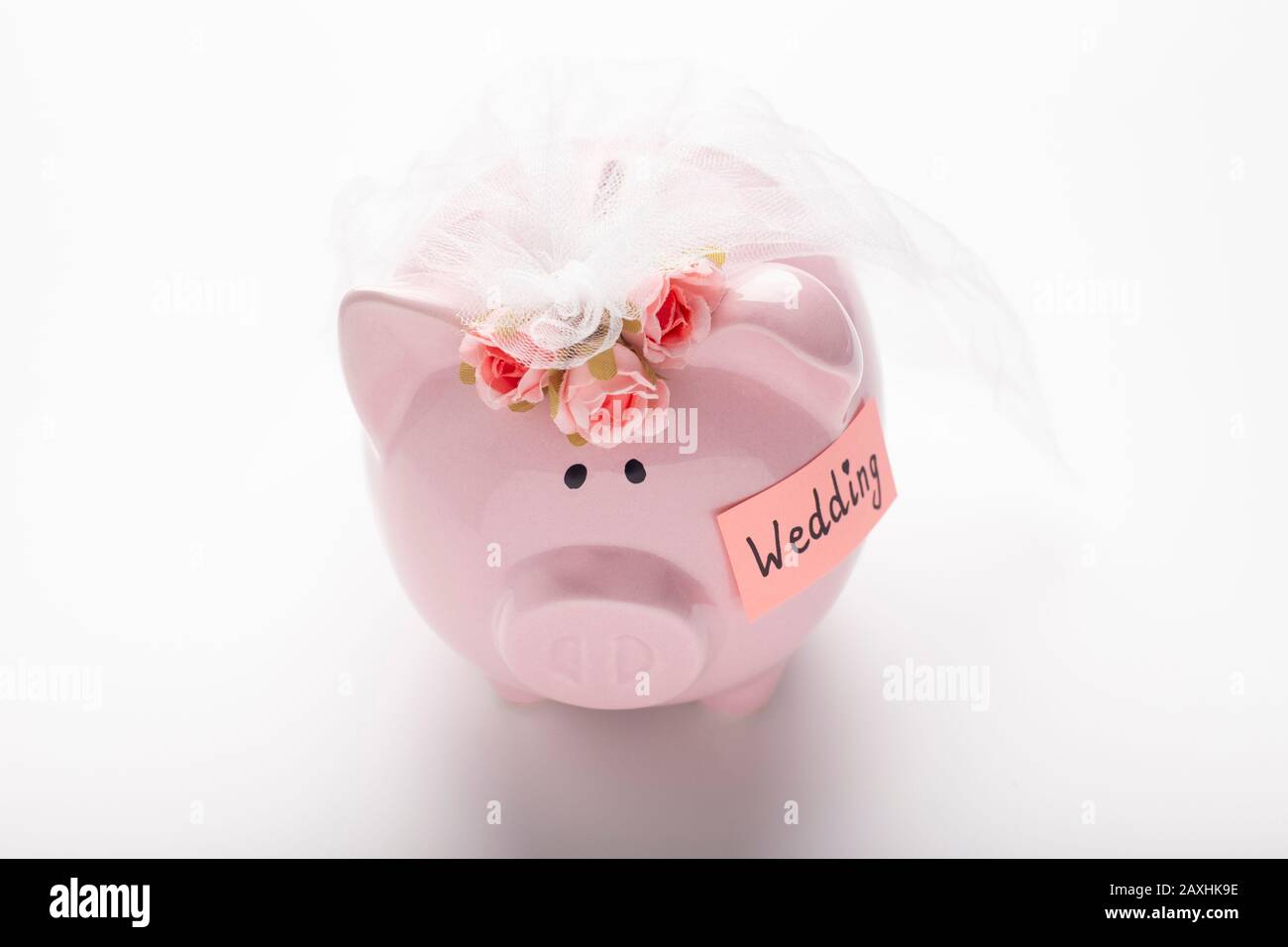 Piggy bank decorating by flowers with wedding budget money Stock Photo ...